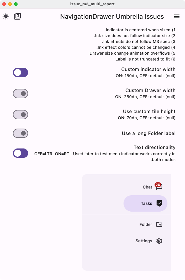 ☂️ NavigationDrawer Issues [Material3] · Issue #123507 · flutter/flutter · GitHub