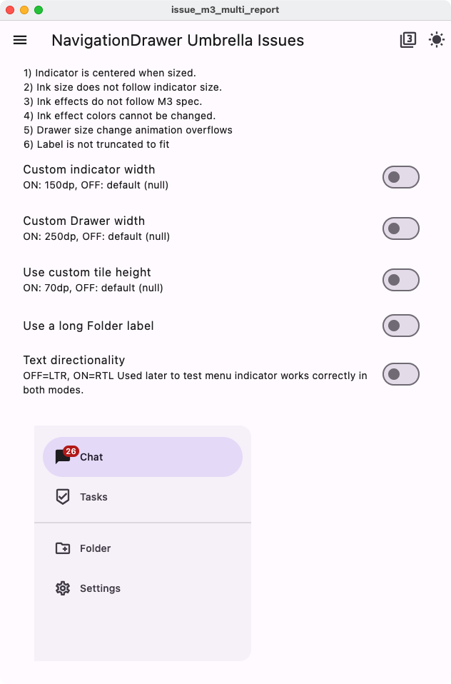 ☂️ NavigationDrawer Issues [Material3] · Issue #123507 · flutter/flutter · GitHub