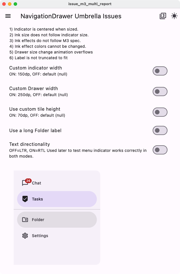 ☂️ NavigationDrawer Issues [Material3] · Issue #123507 · flutter/flutter · GitHub