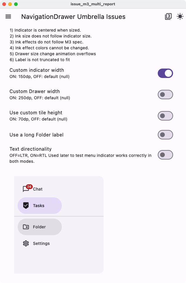 ☂️ NavigationDrawer Issues [Material3] · Issue #123507 · flutter/flutter · GitHub