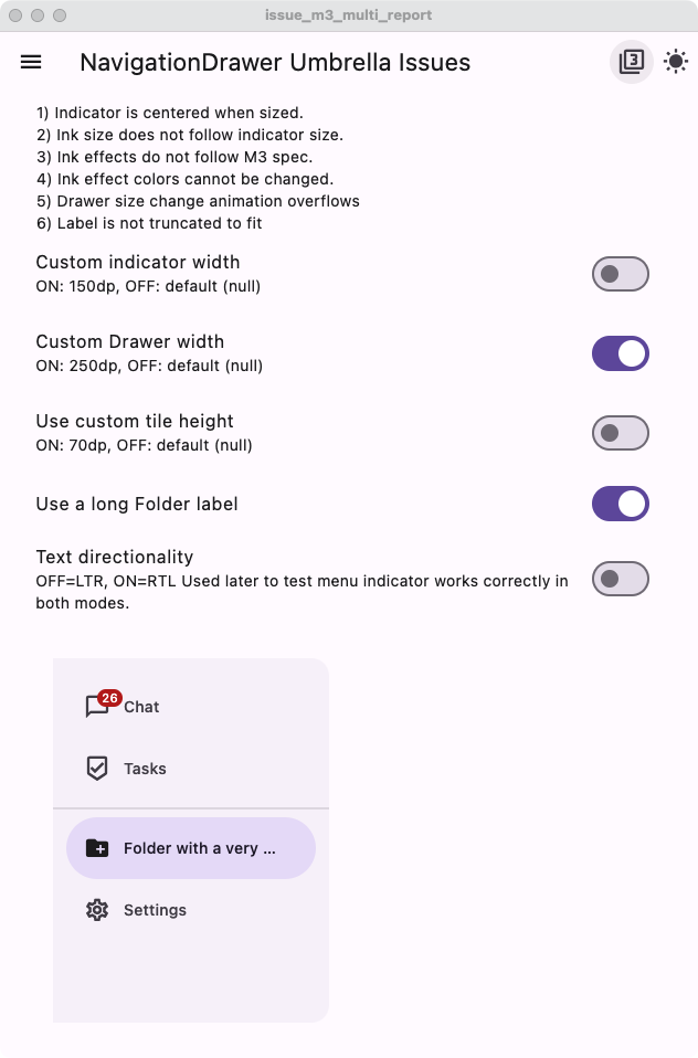 ☂️ NavigationDrawer Issues [Material3] · Issue #123507 · flutter/flutter · GitHub
