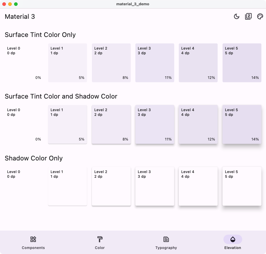 [material_3_demo] Surface Tint Color Only Has Shadow · Issue #1751 ...