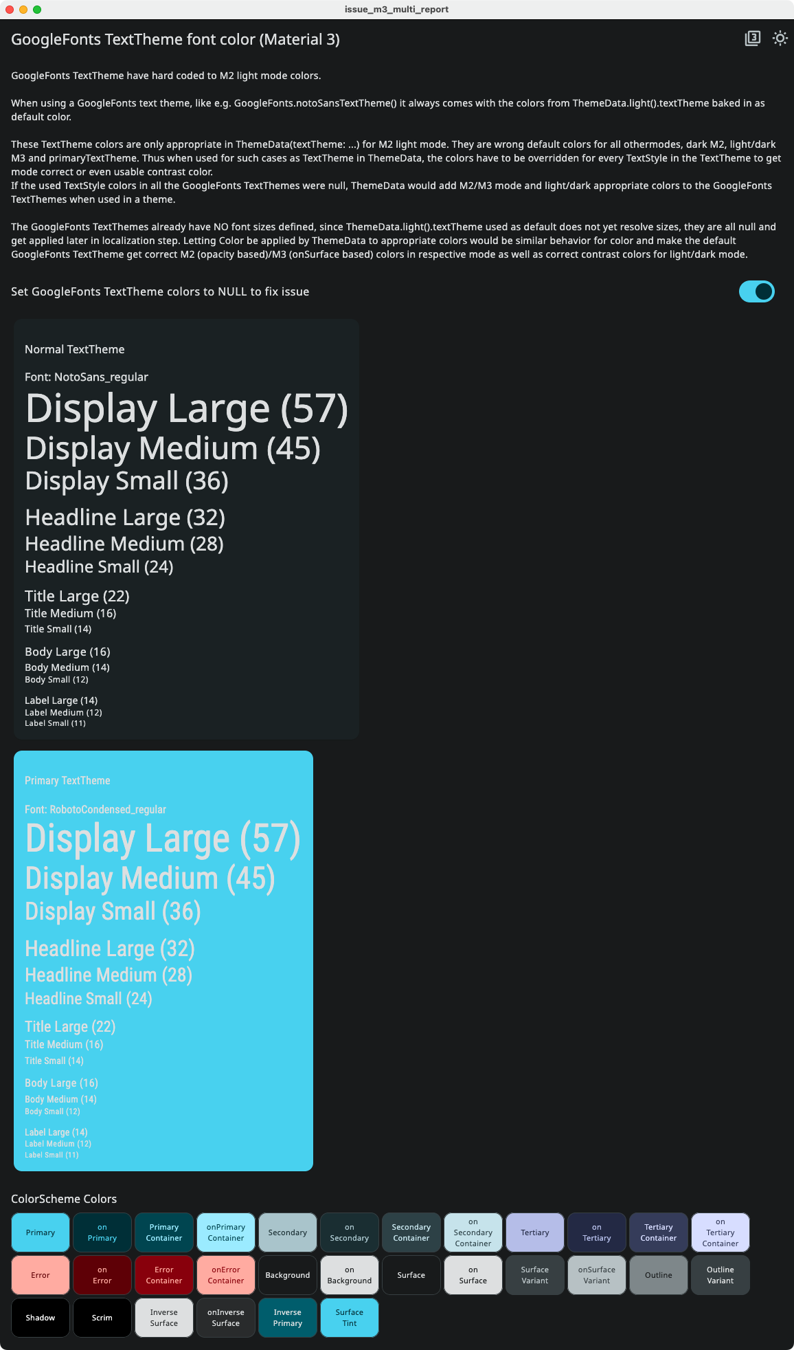 Using GoogleFonts TextThemes as input in ThemeData produces wrong ...
