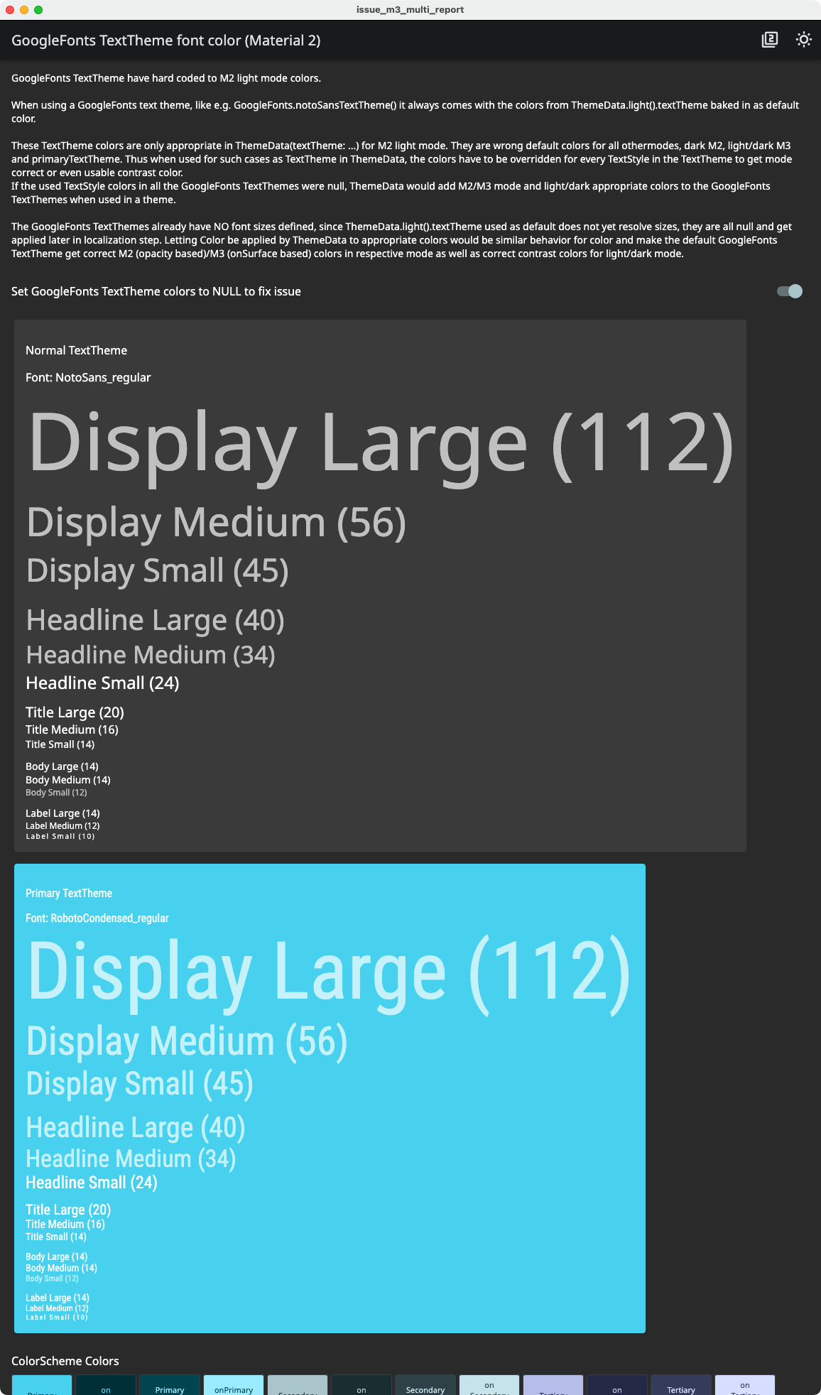 Using GoogleFonts TextThemes as input in ThemeData produces wrong ...