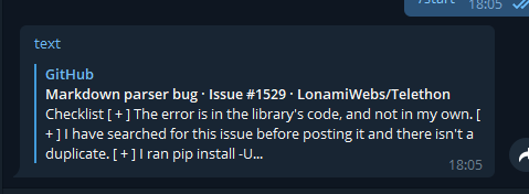 Markdown parser bug · Issue #1529 · LonamiWebs/Telethon · GitHub