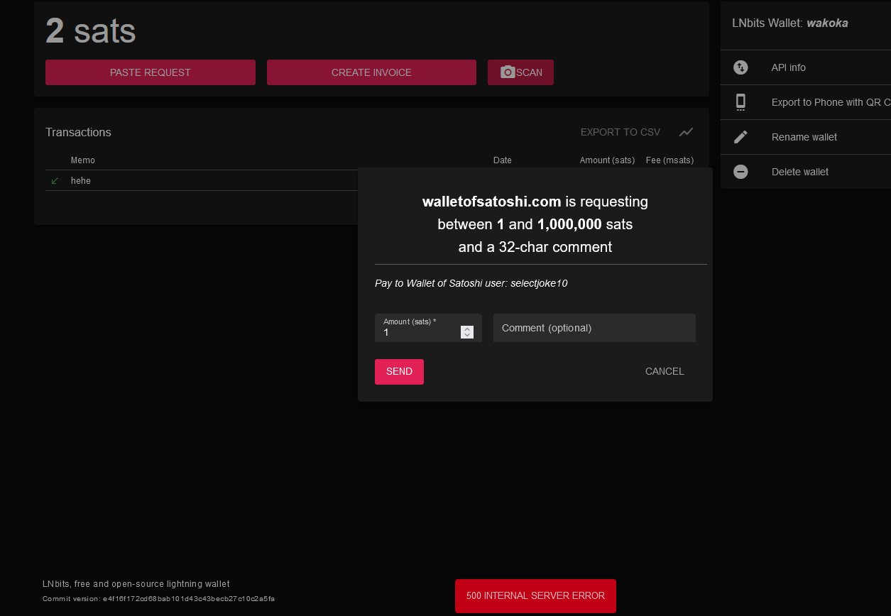 Withdraw from a Legend wallet doesn't work. · Issue #695 · lnbits/lnbits · GitHub