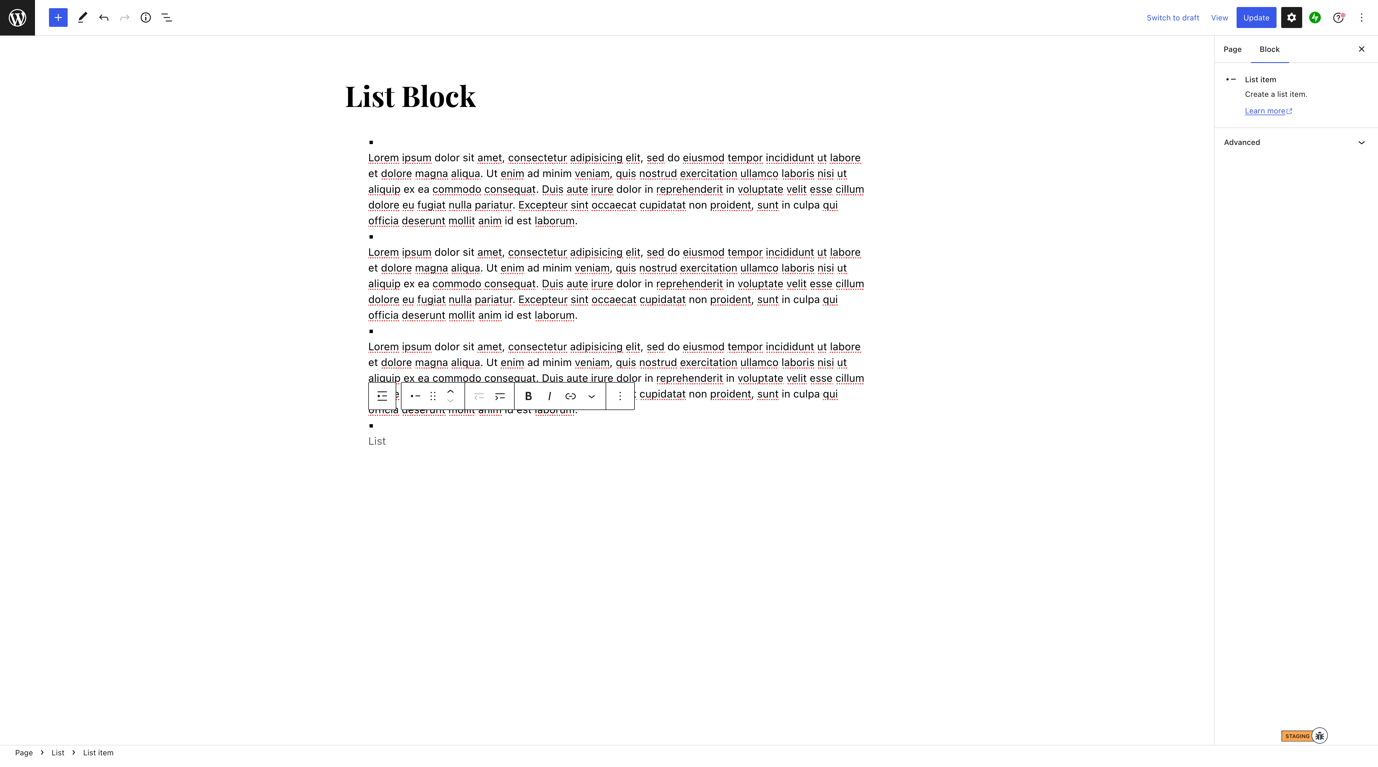 Canard: List block displaying incorrectly in the editor, but fine on the published site · Issue ...