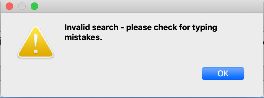 When I click on a tag, it gives me an invalid search error message ...