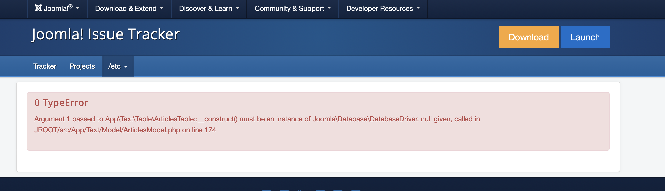 Argument 1 passed to App\Text\Table\ArticlesTable::__construct() must be an instance of Joomla ...