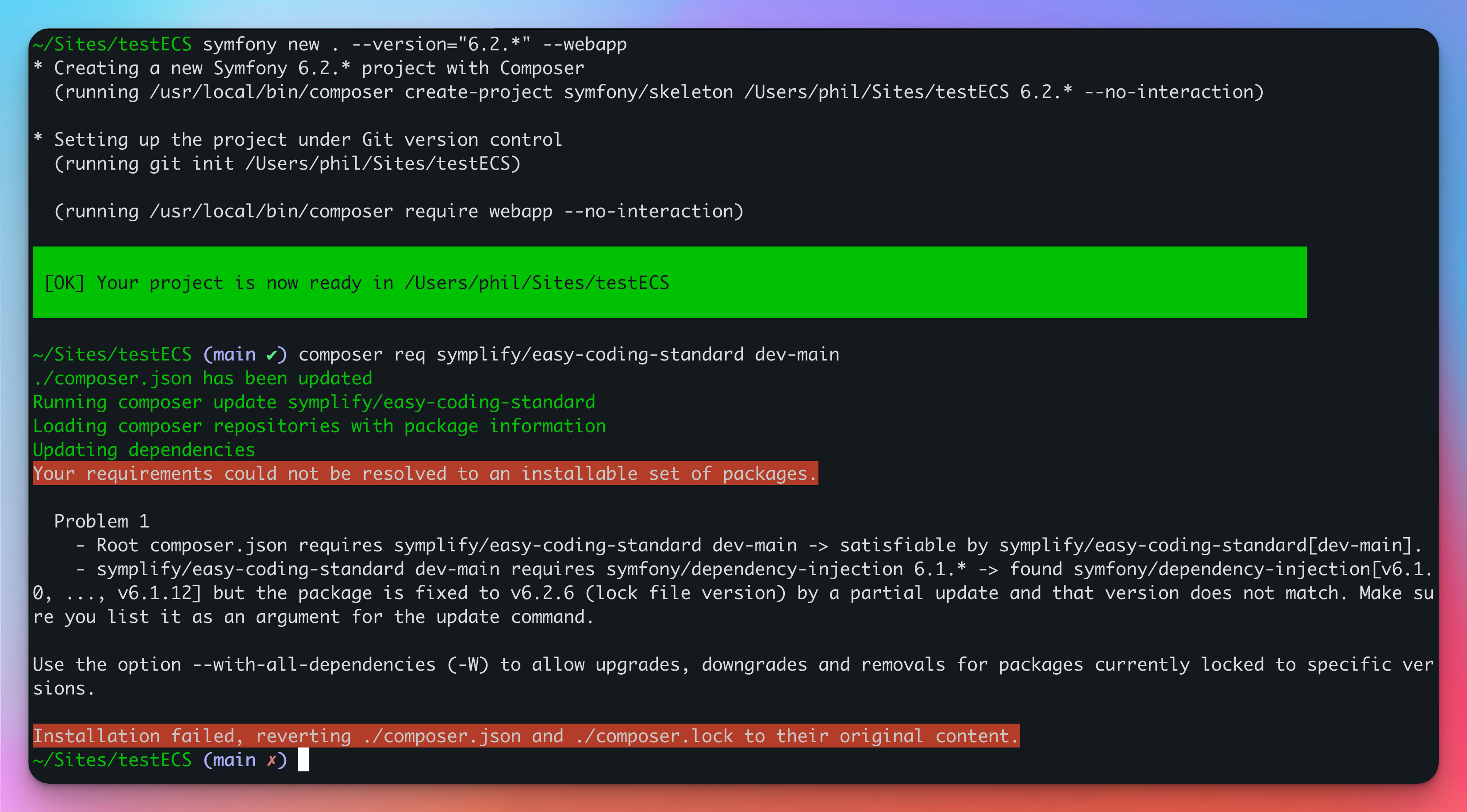 The Current `main` Branch Is Uninstallable On Symfony 62 · Issue 54 · Easy Coding Standard