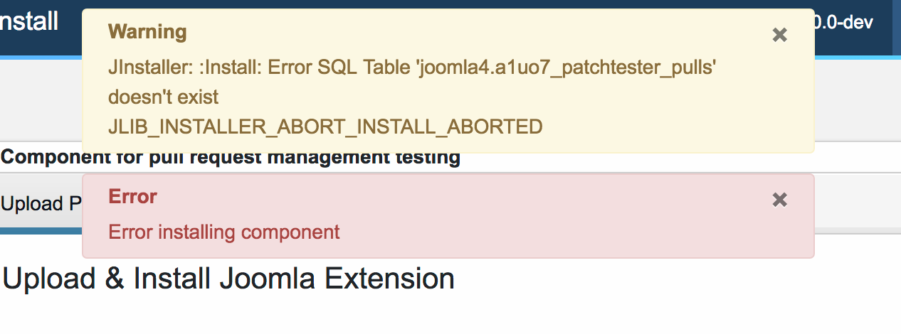 Error Sql Table Joomla4a1uo7patchtesterpulls Doesnt Exist · Issue 201 · Joomla Extensions