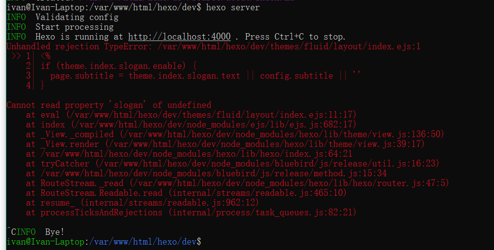 执行hexo Server命令,报错 Cannot Read Property Slogan Of Undefined · Issue 834 · Fluid Devhexo 9339