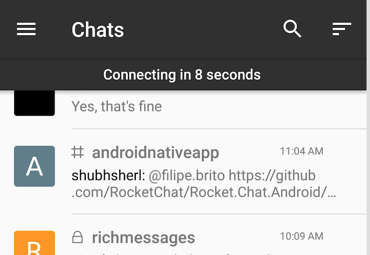[IMPROVEMENT] Improve connecting logic · Issue #1448 · RocketChat/Rocket.Chat.Android · GitHub