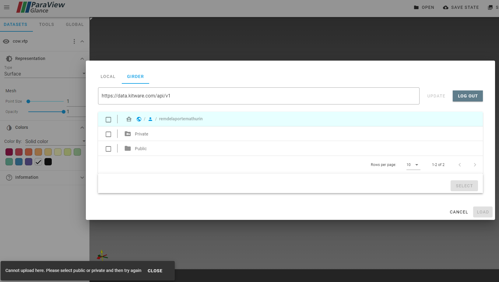 Cannot upload to Girder · Issue #426 · Kitware/glance · GitHub