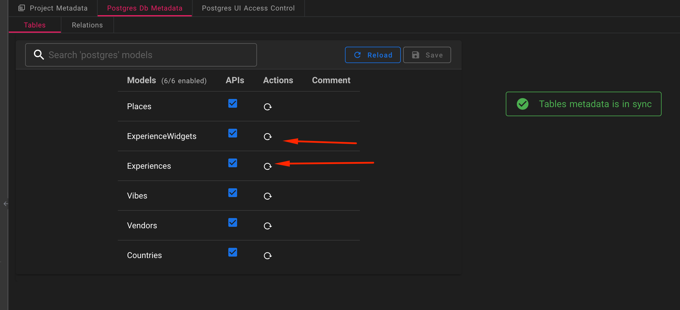 When connecting to existing DB, FK relationships work properly. But if I get `Recreate Metadata ...