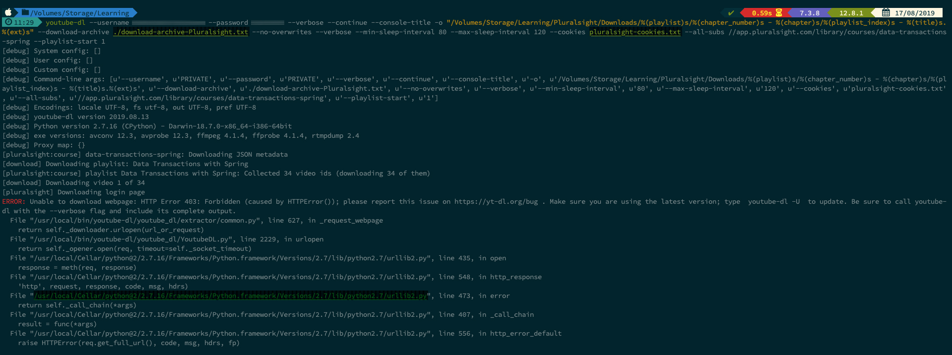 Plurasight HTTP Error 403: Forbidden · Issue #22131 · ytdl-org/youtube-dl · GitHub