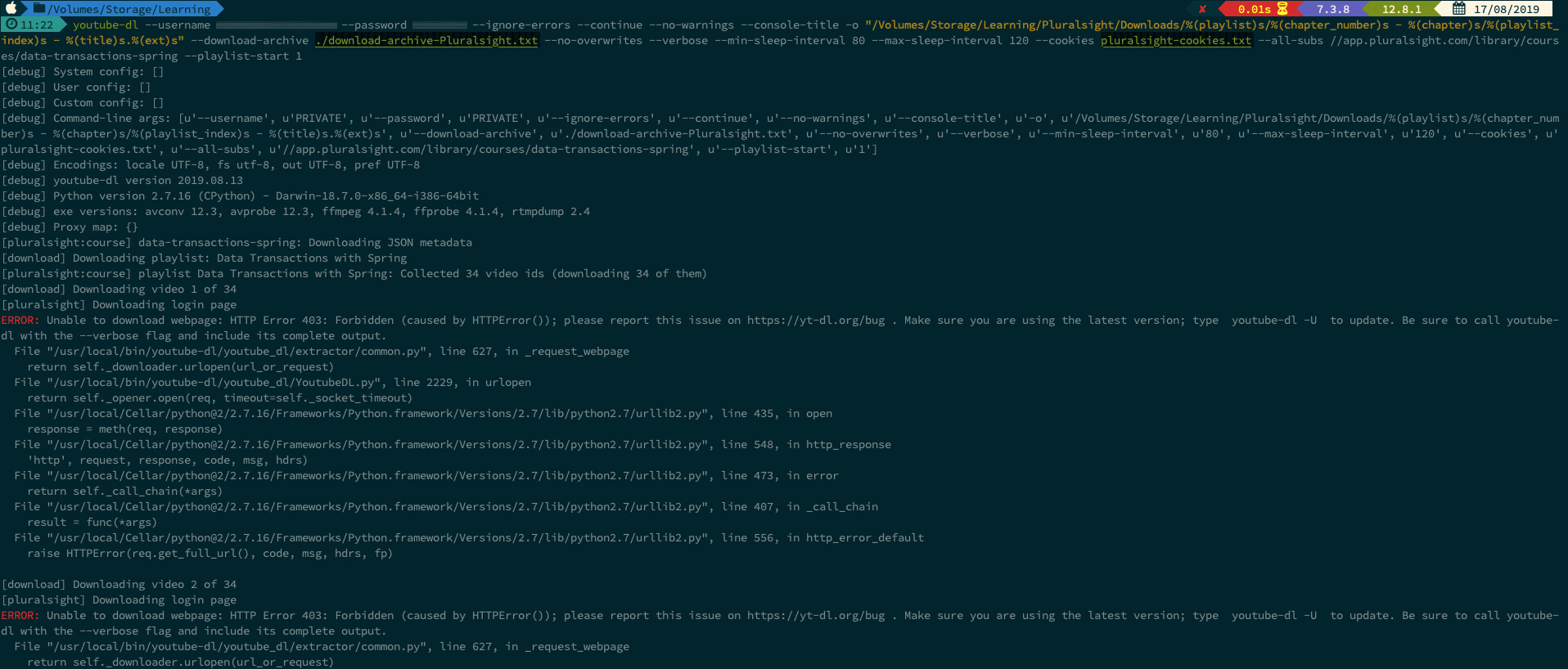 Plurasight HTTP Error 403: Forbidden · Issue #22131 · ytdl-org/youtube-dl · GitHub