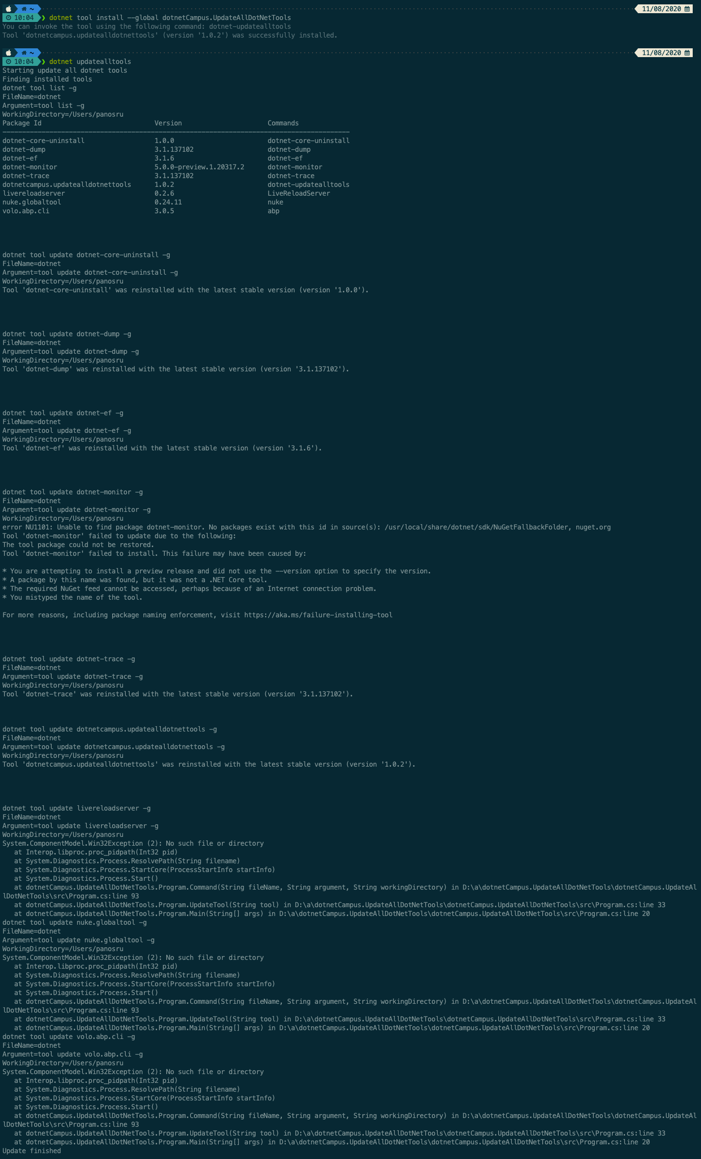 Unhandled exception on Mac · Issue #4 · dotnet-campus/dotnetCampus.UpdateAllDotNetTools · GitHub
