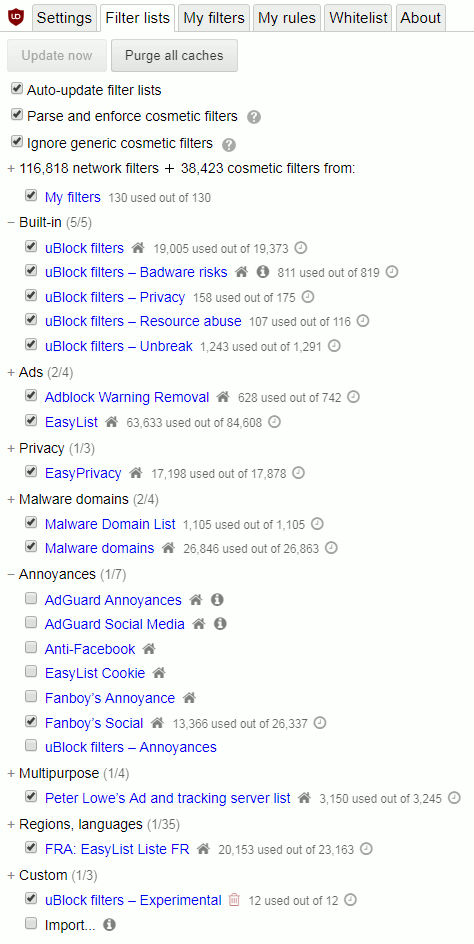 filter list - some built-in uBo filters moved to other categories ...