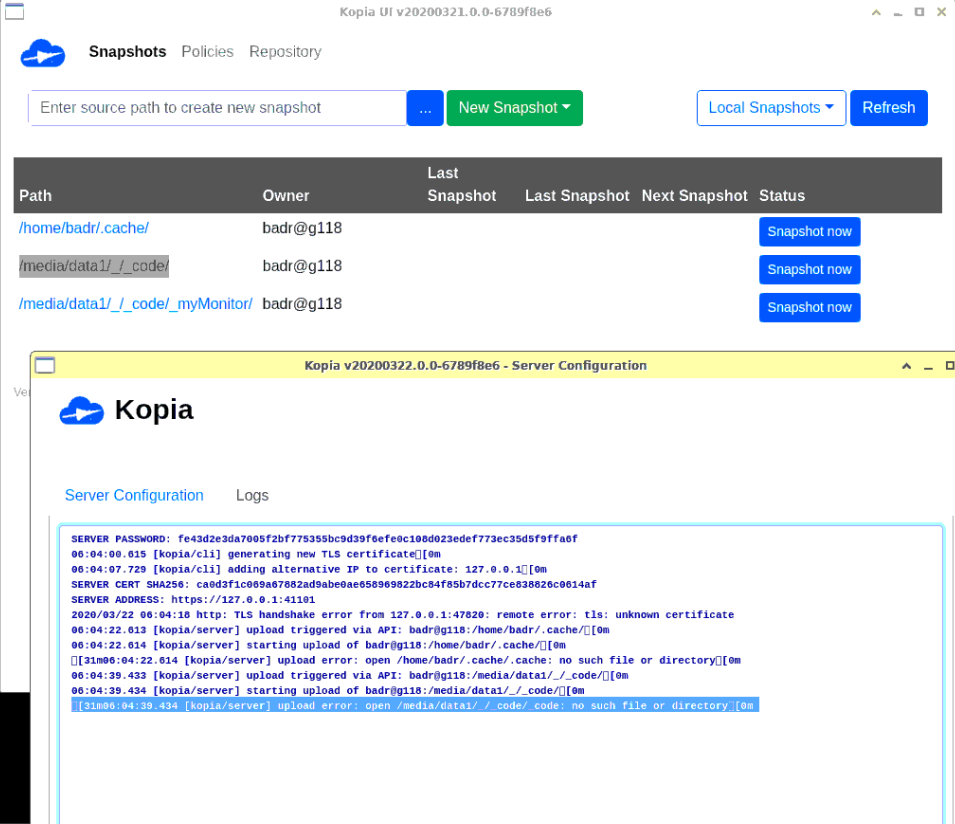 Kopia UI cannot take snapshots when path ends with"/" · Issue #380 · kopia/kopia · GitHub