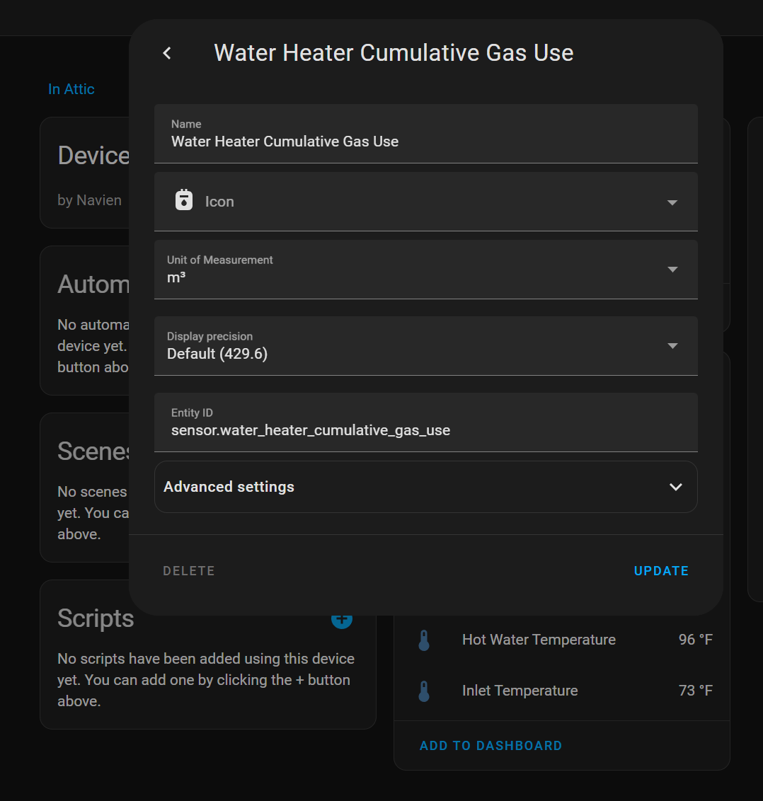 My set point and cumulative gas use are in metric units eThe only entity that has the "Unit of ...
