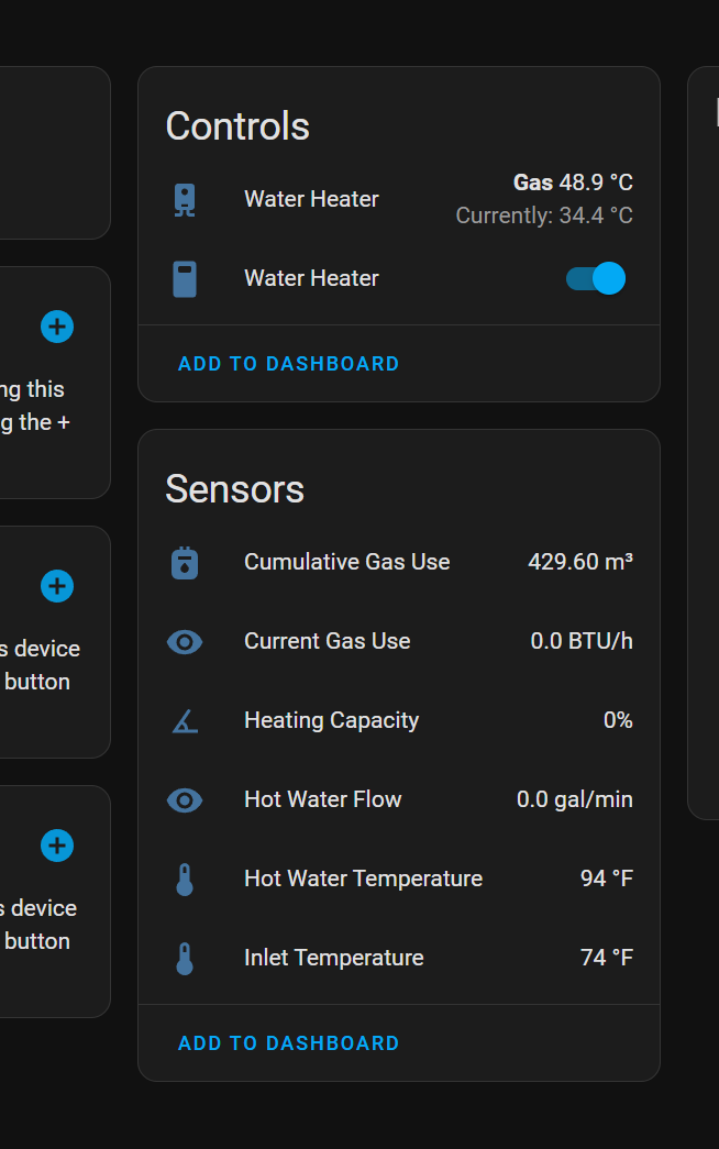 My set point and cumulative gas use are in metric units eThe only entity that has the "Unit of ...