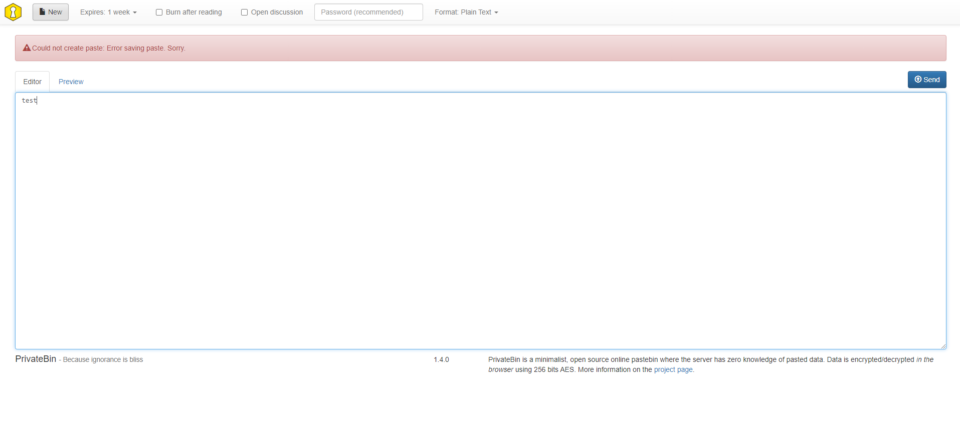 Error on saving paste · Issue #977 · PrivateBin/PrivateBin · GitHub