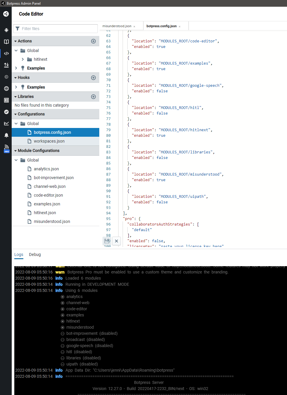 Misunderstood Module not showing in Botpress Studio Beta Version · Issue #1677 · botpress/v12 ...