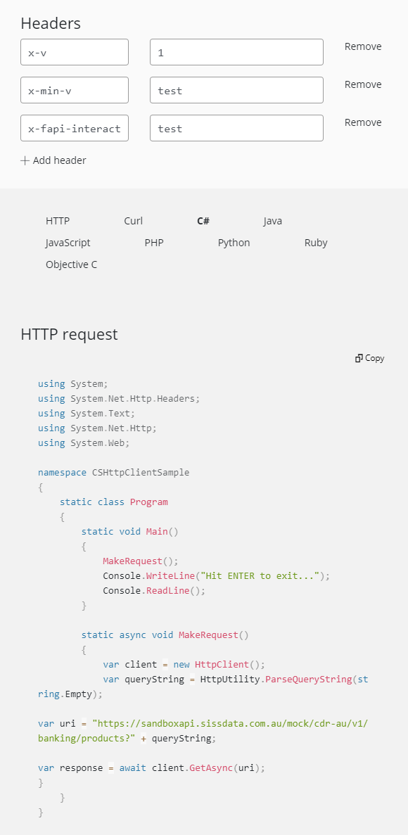 Try It Code Sample Templates for C# and PHP are not populating headers ...