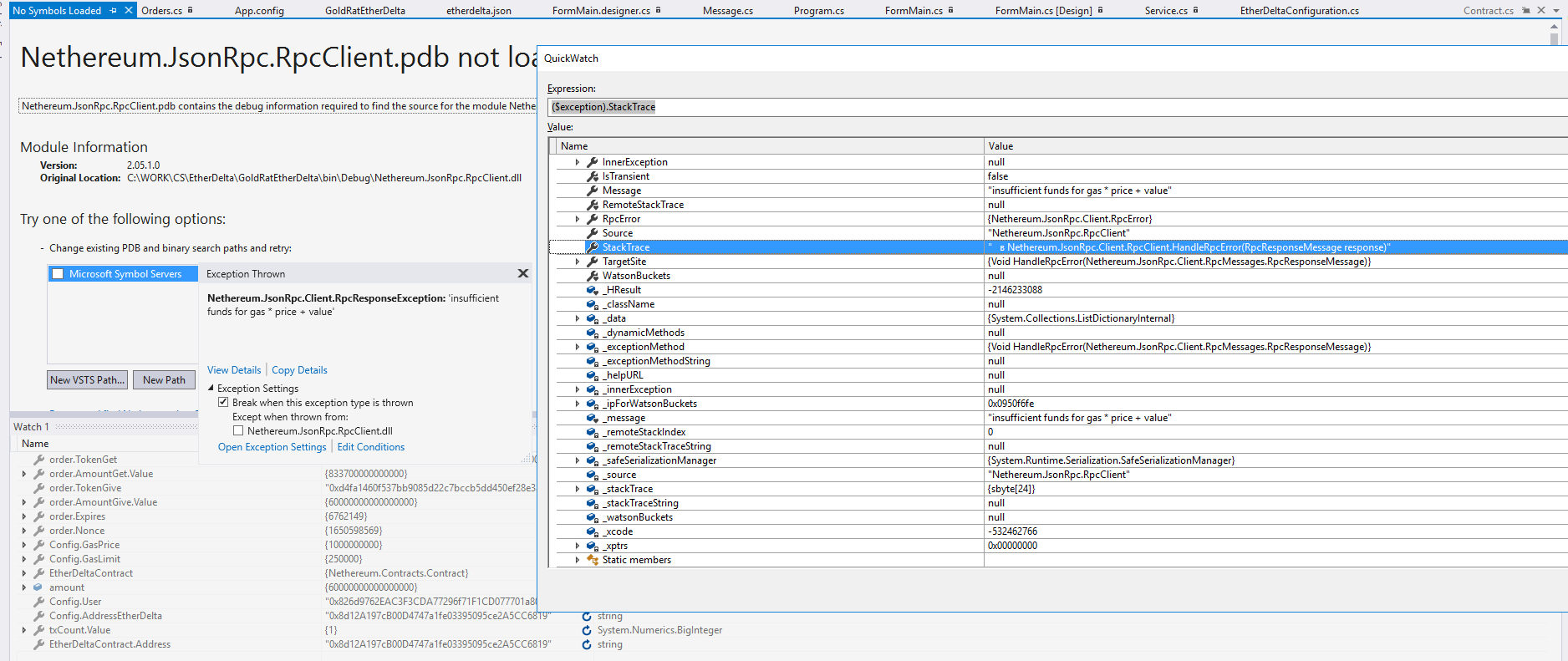 EtherDelta: insufficient funds for gas * price + value · Issue #457 · Nethereum/Nethereum · GitHub