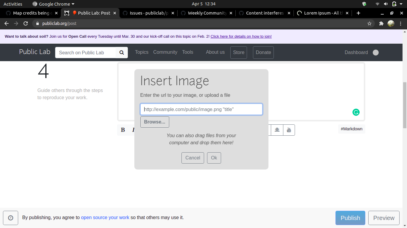 Map credits being overlayed on Insert Image popup · Issue #9442 · publiclab/plots2 · GitHub