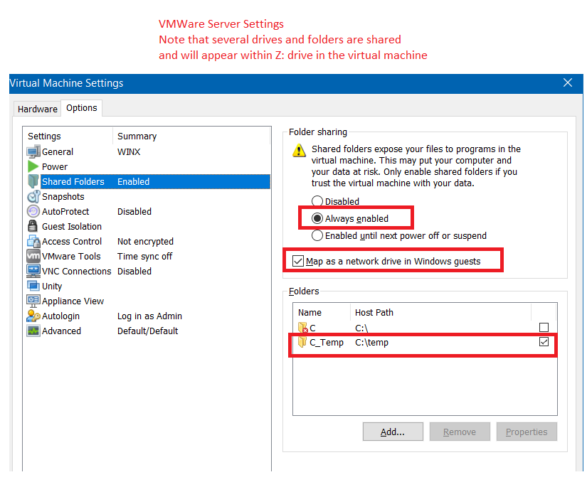 File Manager Does Not See Shared Drives Z In VMWare Server