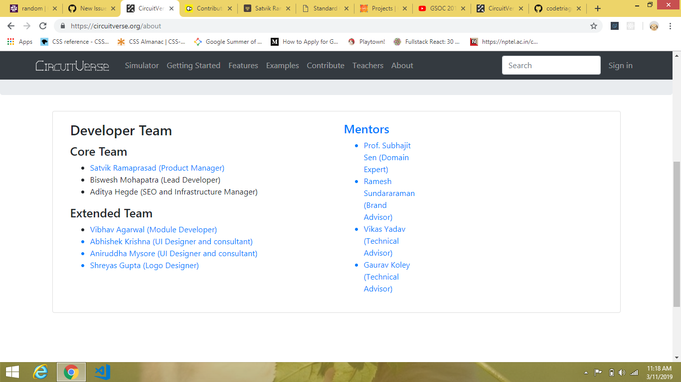 Clicking on links present under MENTORS and EXTENDED TEAM heading ...