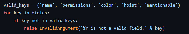 InvalidArgument: 'reason' is not a valid field. · Issue #7371 · Rapptz/discord.py · GitHub