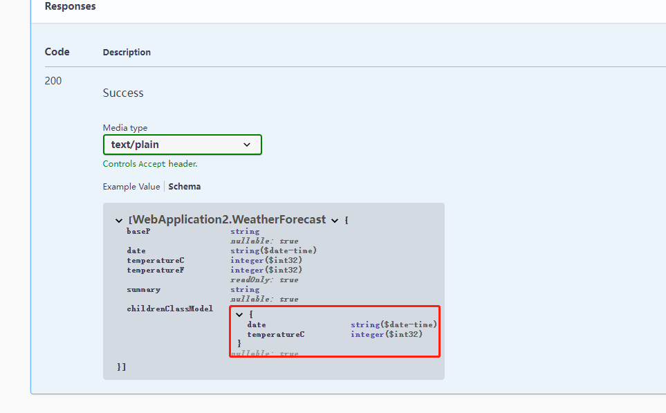 Unexpected "Example Value" and "Schema" are displayed when choose "Media type" of Responses ...