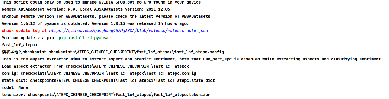 关于加载本地的模型 checkpoint · Issue #128 · yangheng95/PyABSA · GitHub