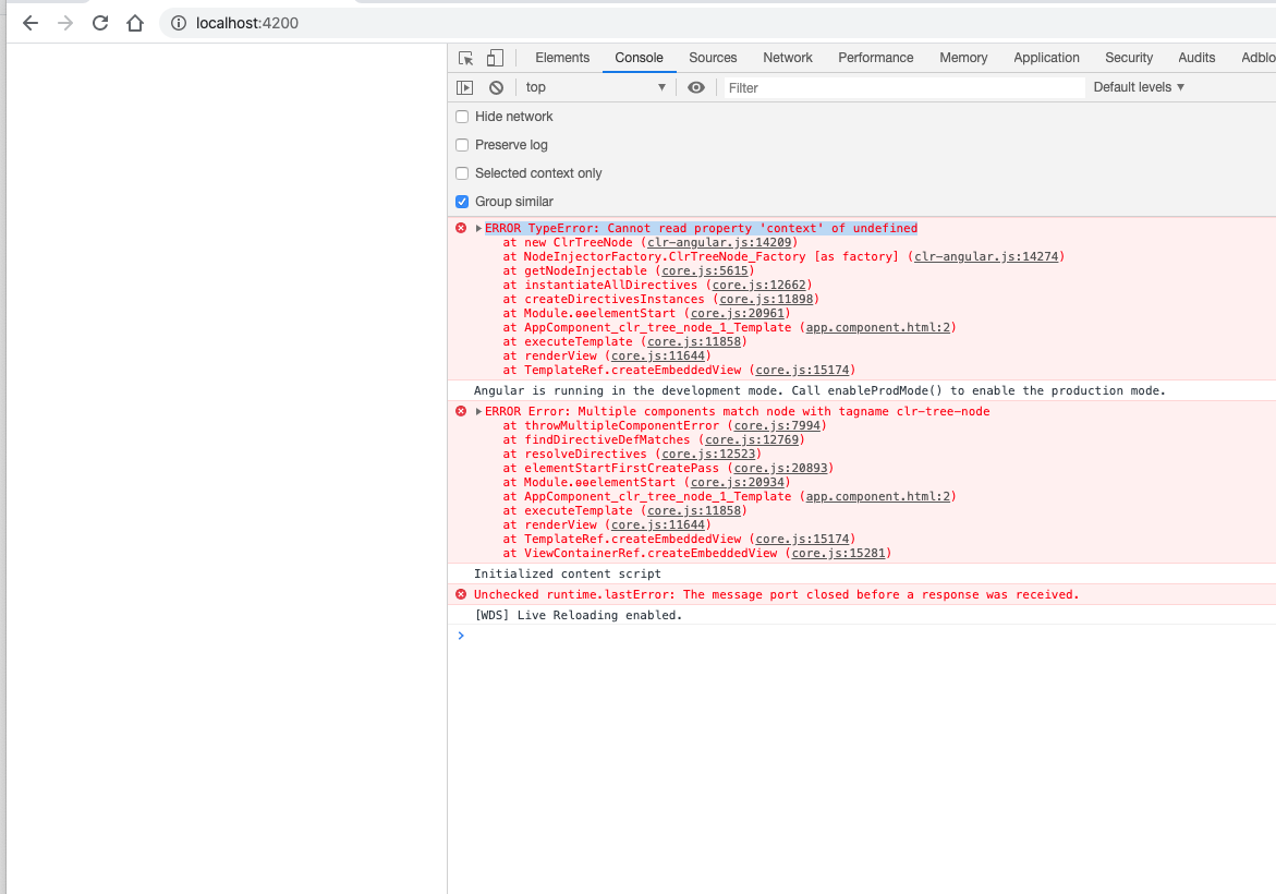 Treeview with clrRecursiveFor gives Error: Multiple components match node with tagname clr-tree ...