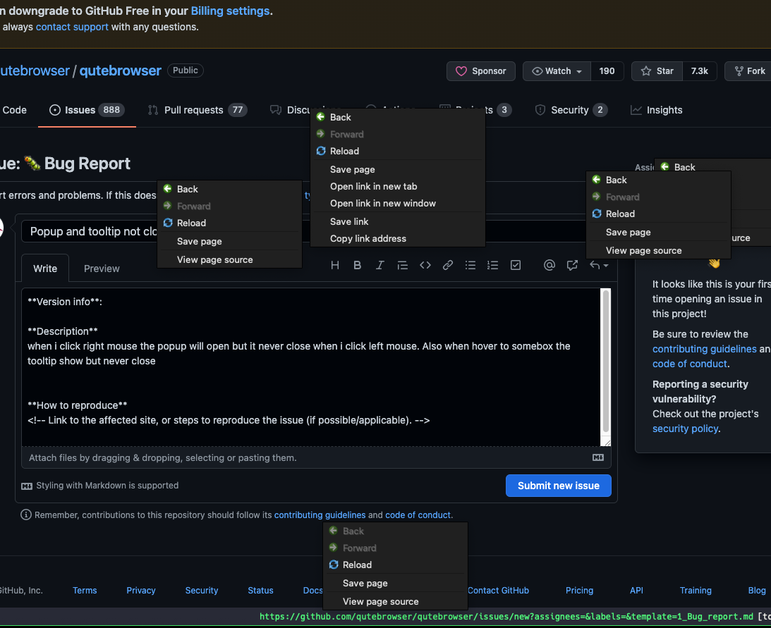 Popup and tooltip not close · Issue #6833 · qutebrowser/qutebrowser · GitHub