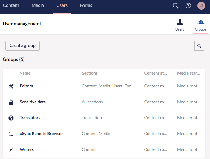Non-admin users with access to the Users section can see all groups · Issue #12168 · umbraco ...