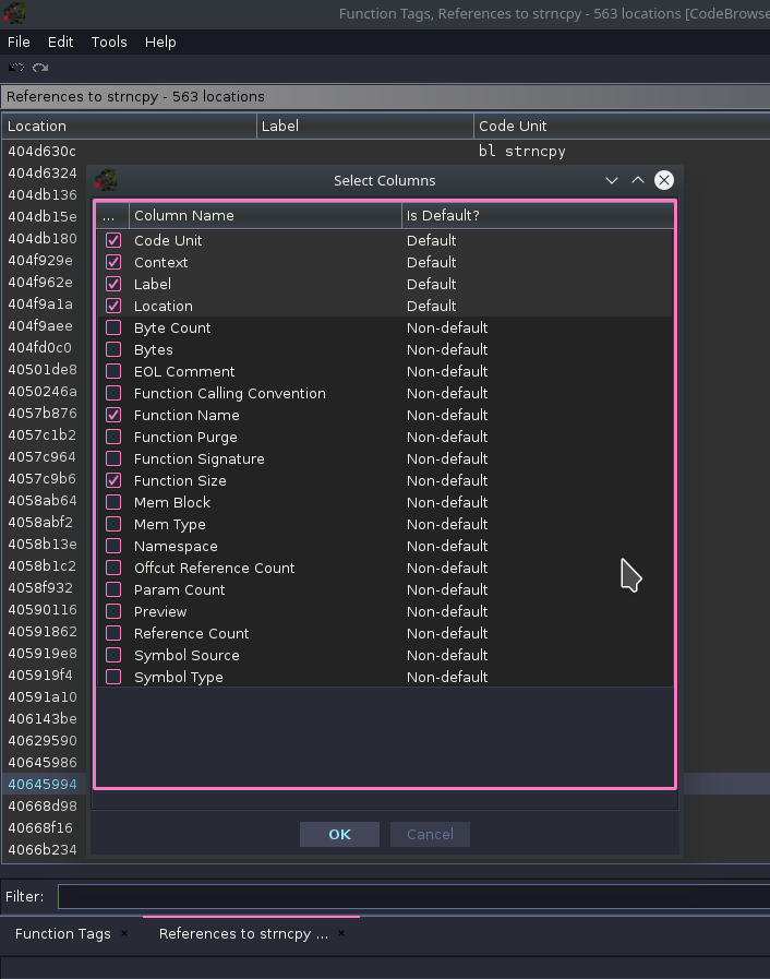 how to add Function tag column in function reference window · Issue ...