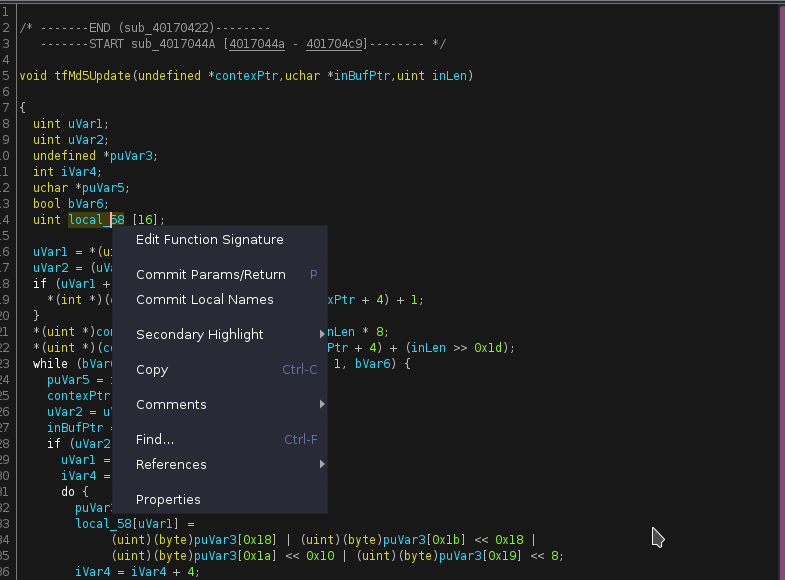 Renaming of variable and searching in the Decompile view and pop-up ...