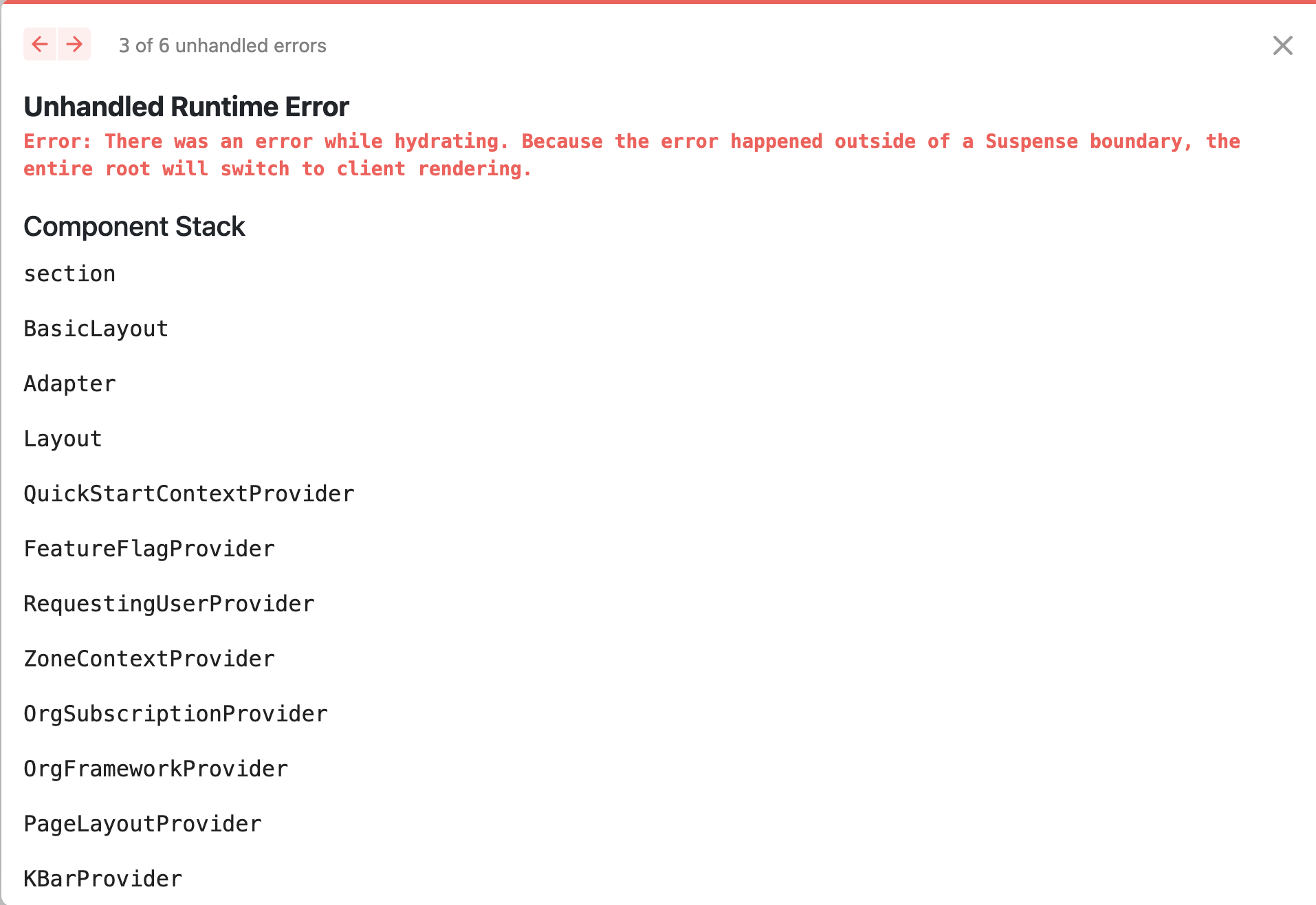 Error: Hydration failed because the initial UI does not match what was rendered on the server ...