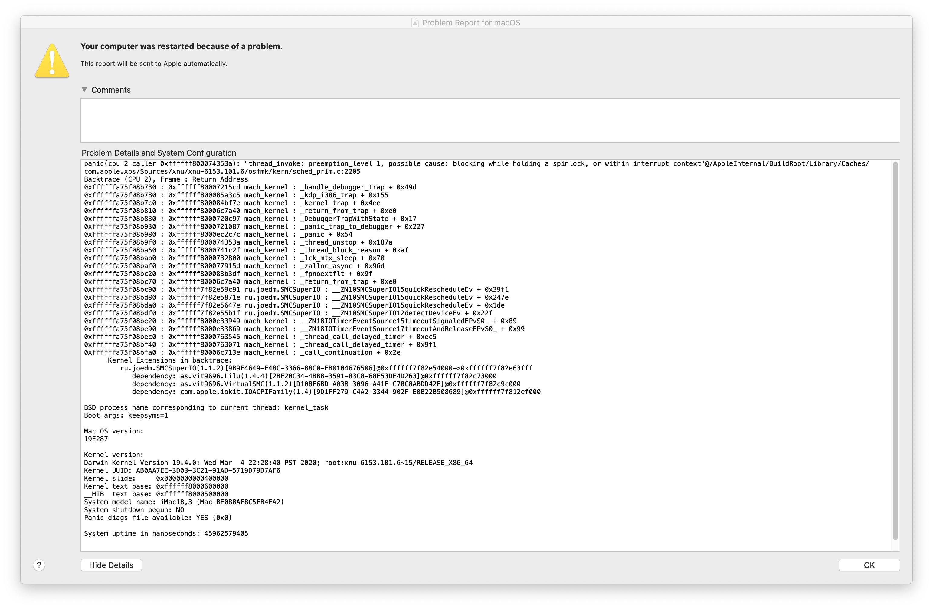SMCSuperIO Panics shortly after login. · Issue #850 · acidanthera/bugtracker · GitHub