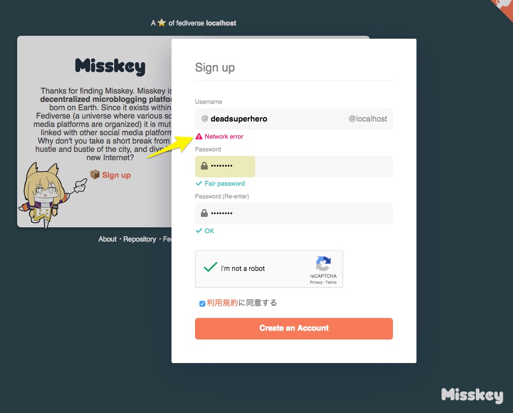 Localhost Installation Network Error On Sign Up · Issue 1795 