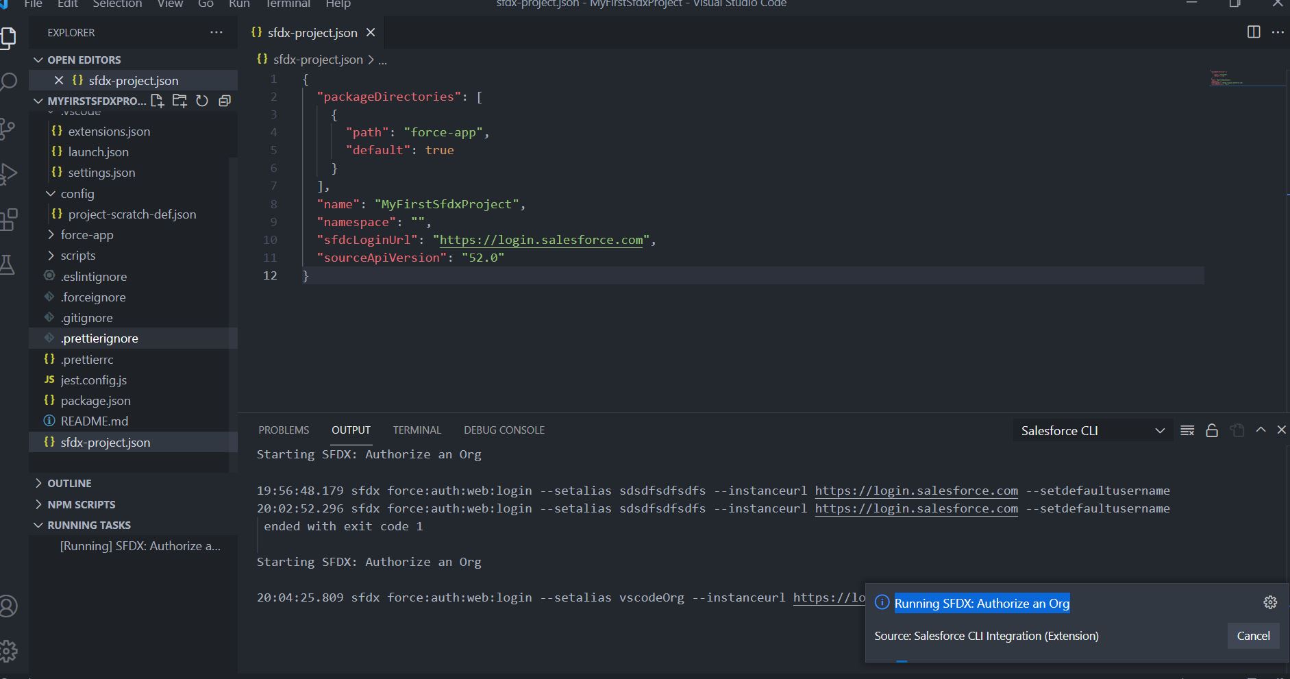 Running SFDX: Authorize an Org -> it's keep loading not opening browser to authorize, i have ...