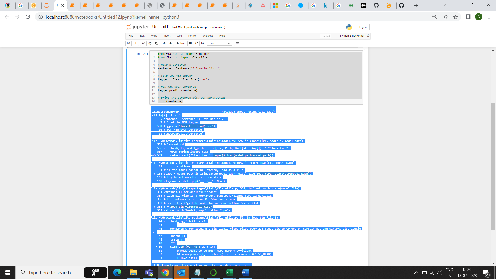 [Bug]: Getting error FileNotFoundError: [Errno 2] No such file or directory: 'ner' while using ...