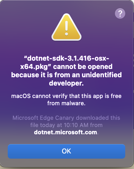 Issue opening/installing .NET 6.0.10, 3.1.416, 5.0.404 x64 from the installer pkg on macOS 12.2 ...