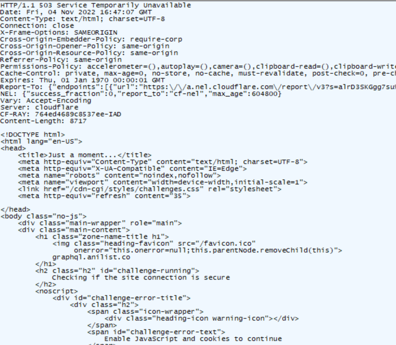 AniList website using Cloudflare DDoS protection page fails connection to API · Issue #1089 ...