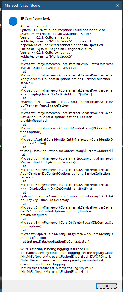 Fails To View Dbcontext As Graph Or Text If Dbcontext Isnt Using Onconfiguring To Set