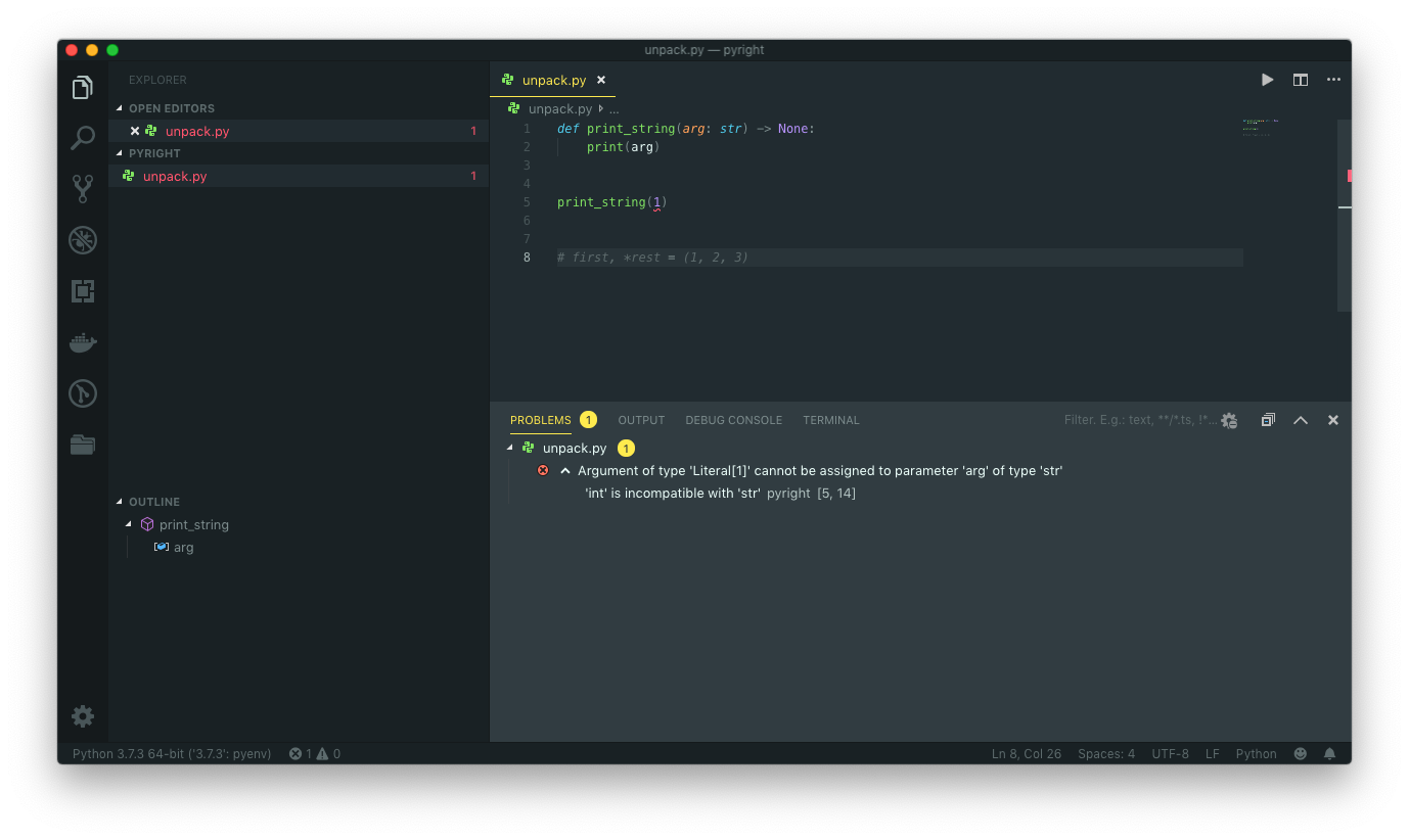 Internal error when using Extended Iterable Unpacking · Issue #178 · microsoft/pyright · GitHub